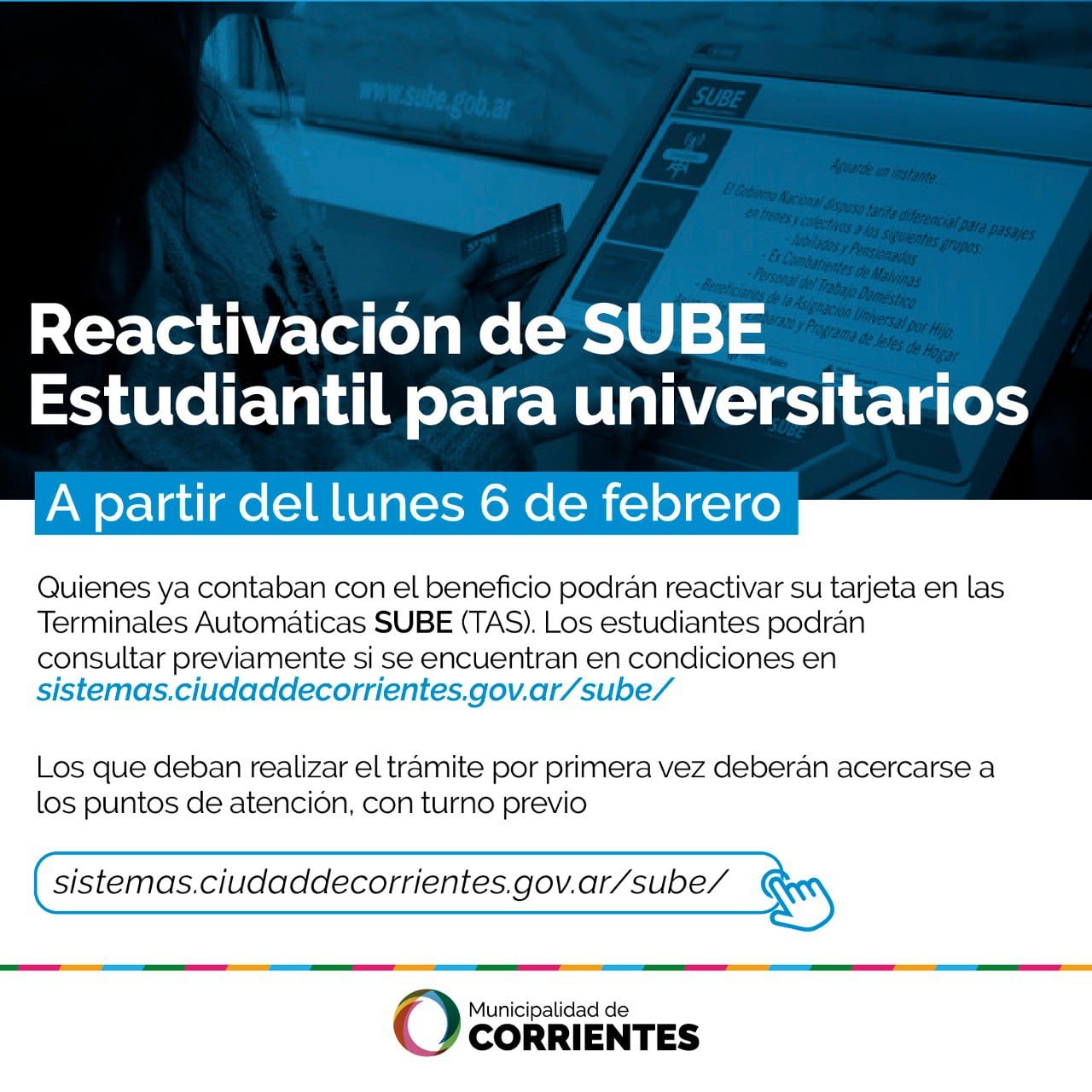 La Municipalidad habilita la SUBE estudiantil para universitarios ...